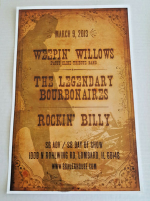 WEEPIN WILLOWS Patsy Cline Tribute Concert POSTER 17" x 11" RARE Gig ...
