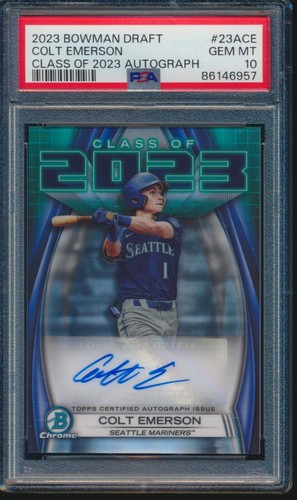PSA 10 COLT EMERSON AUTO Class of 2023 Bowman Chrome Draft Rookie RC ...