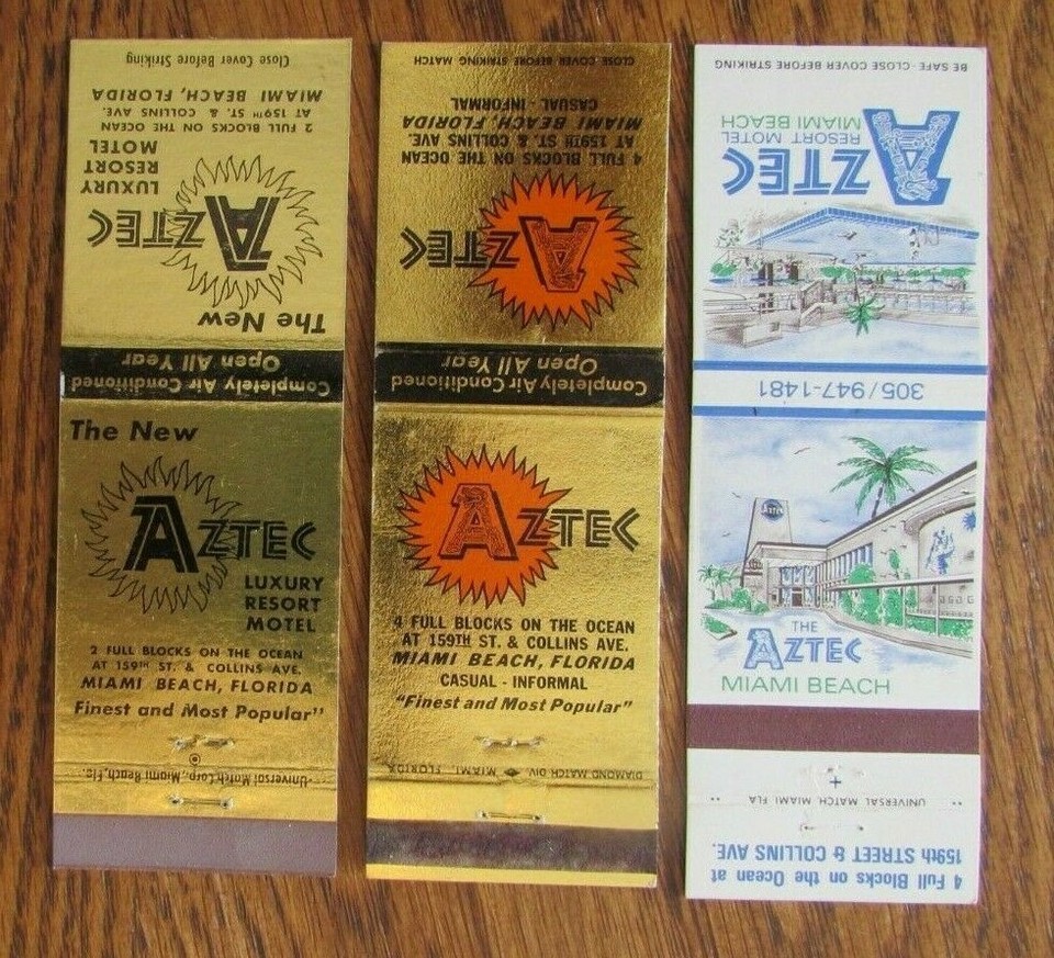 MIAMI BEACH, FLORIDA: AZTEC RESORT MOTEL MATCHBOOK MATCHCOVERS -E | eBay