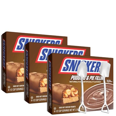 SNICKERS Pudding 2.55 oz Box (3-Pack) w/ Metal Spoons (Peanut Caramel ...