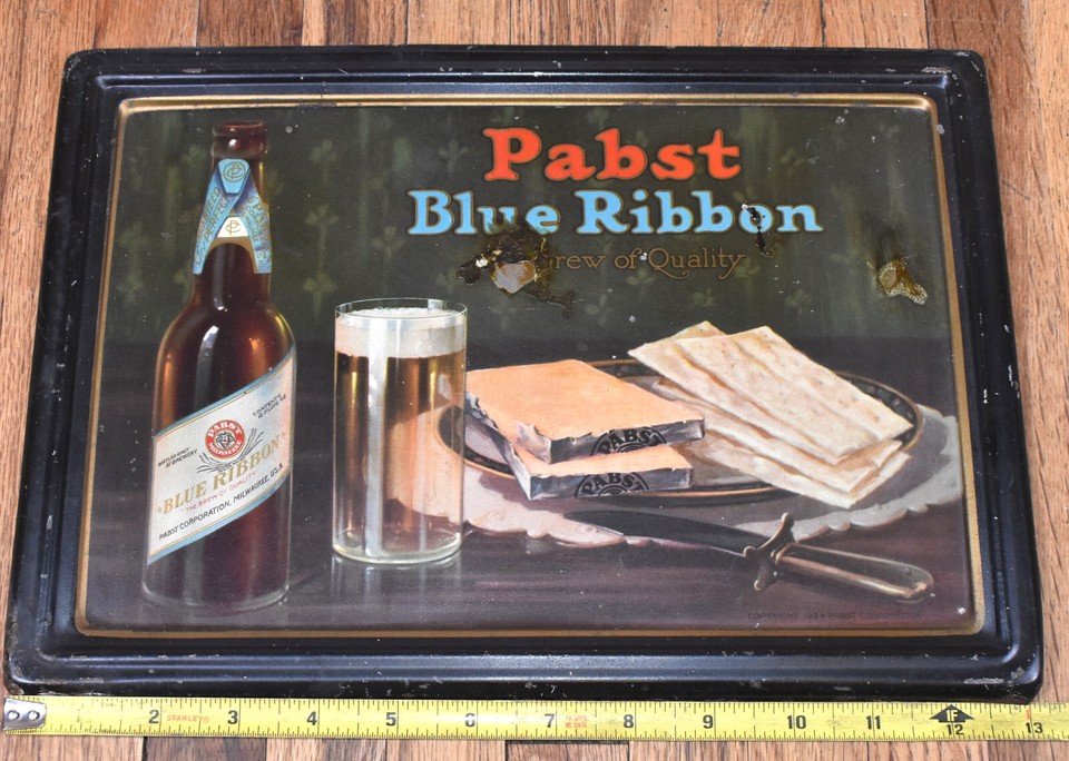 VERY RARE 1924 PBR PABST BLUE RIBBON BEER SELF FRAMED TIN Litho ...
