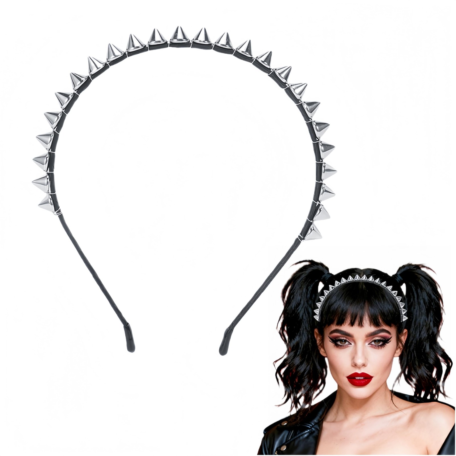Silver Punk Metal Spike Rivet Headband, Rock Studded Headband for women ...