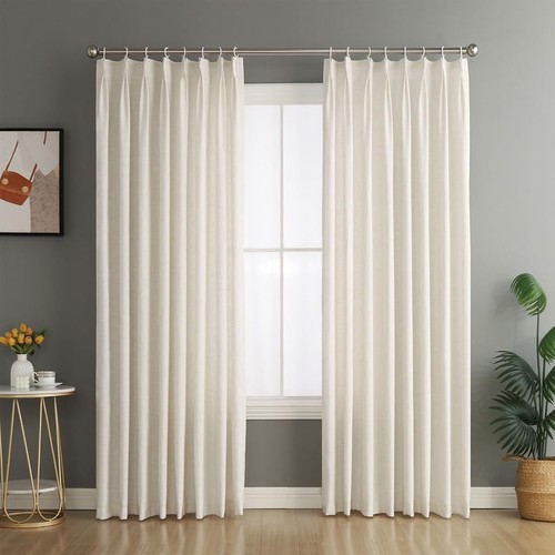 Pinch Pleated Linen Blended Curtains Semi-Sheer with Pin Hooks 63 72 84 ...