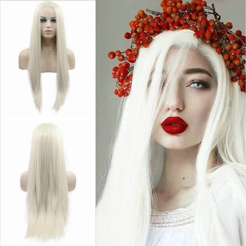 60# Ice Blonde Synthetic Lace Front Wigs for Women Long Straight White ...