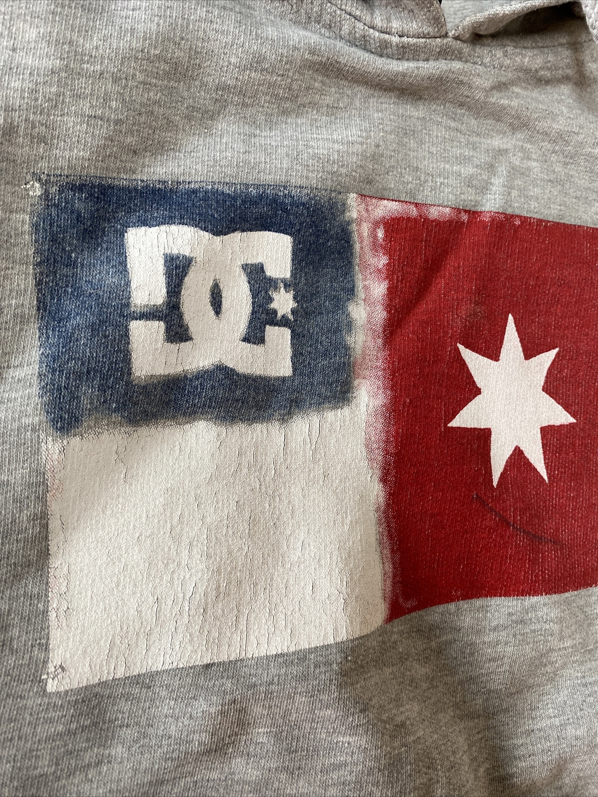 DC Gray with Red White & Blue Logo Flag Pullover Hood… - Gem