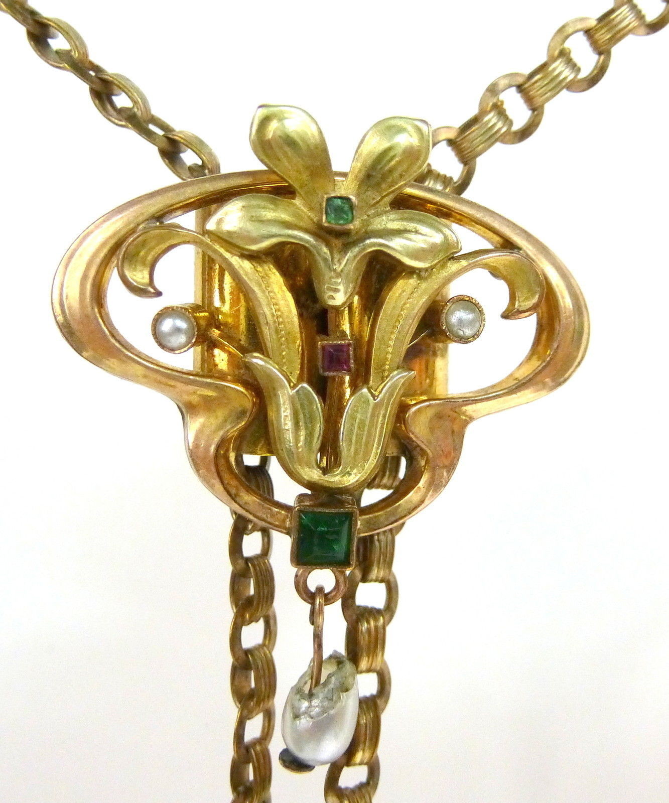 Rare Art Nouveau Watch Chain Pearl - Gem
