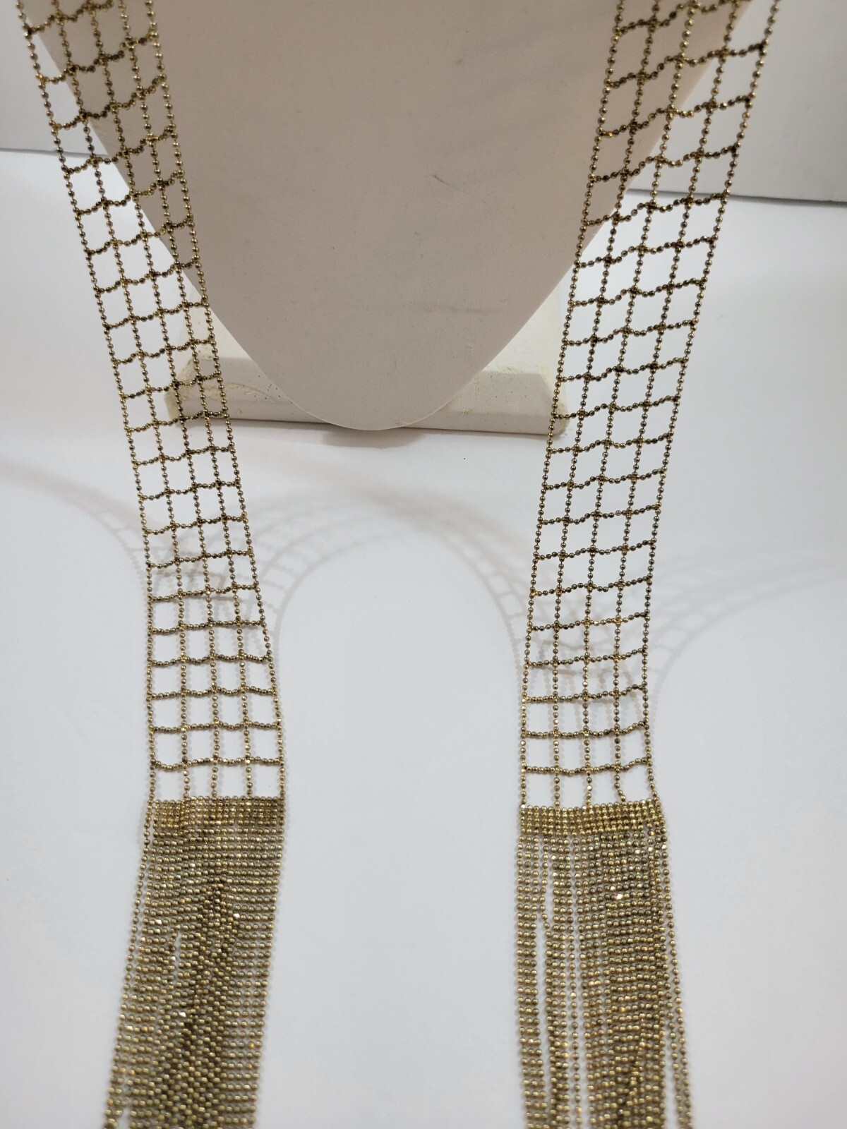 Gold Tone Metal Chain Mesh Scarf Style Necklace w/Fringe Fashion ...