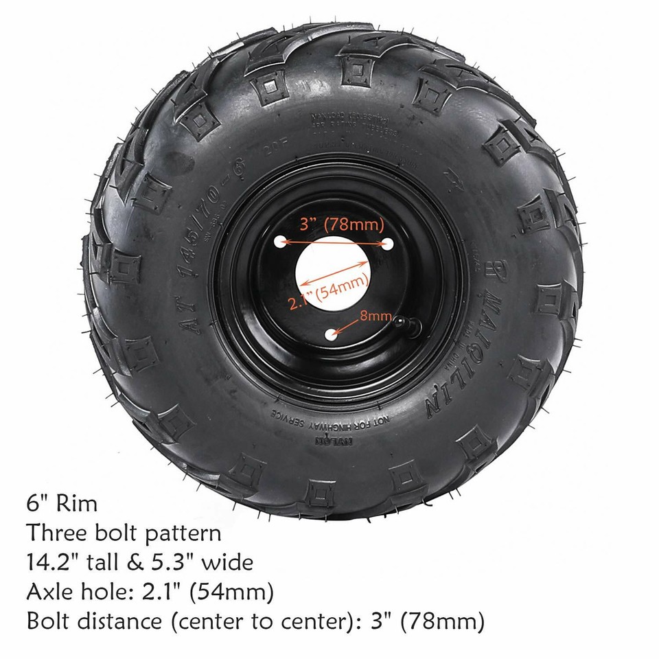 2pcs 6" inch 145/70-6 Tire 3 Lug Rim Wheel for LT50 110cc Taotao Ride ...