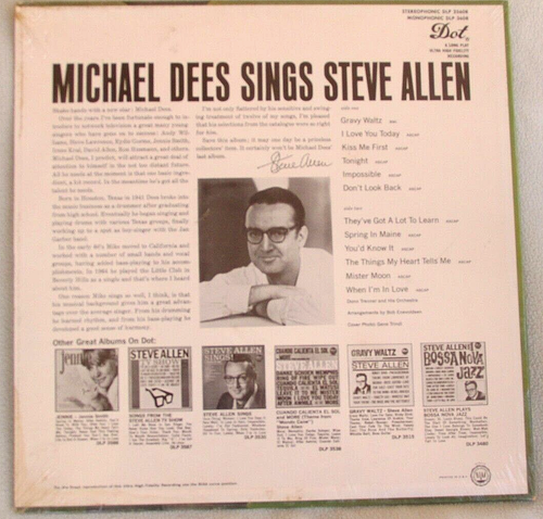 Michael Dees Sings Steve Allen 1964 Dot Records DLP 3608 MONO POP JAZZ ...