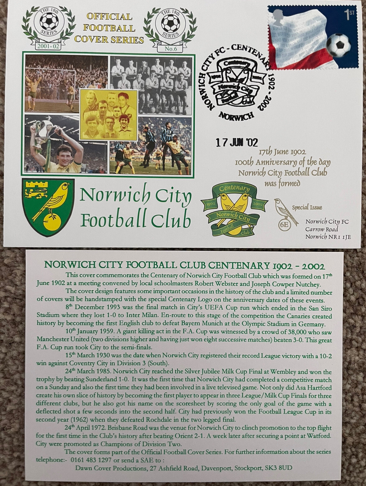 Norwich City Anniversary Dawn First Day Cover | eBay UK