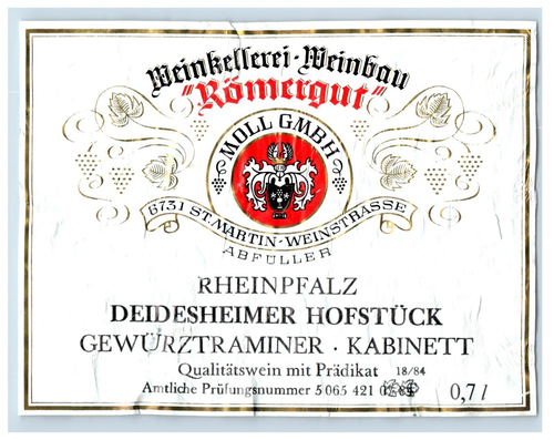 1970's-80's Weinkellerei Weinbau Rheinpfalz German Wine Label Original ...