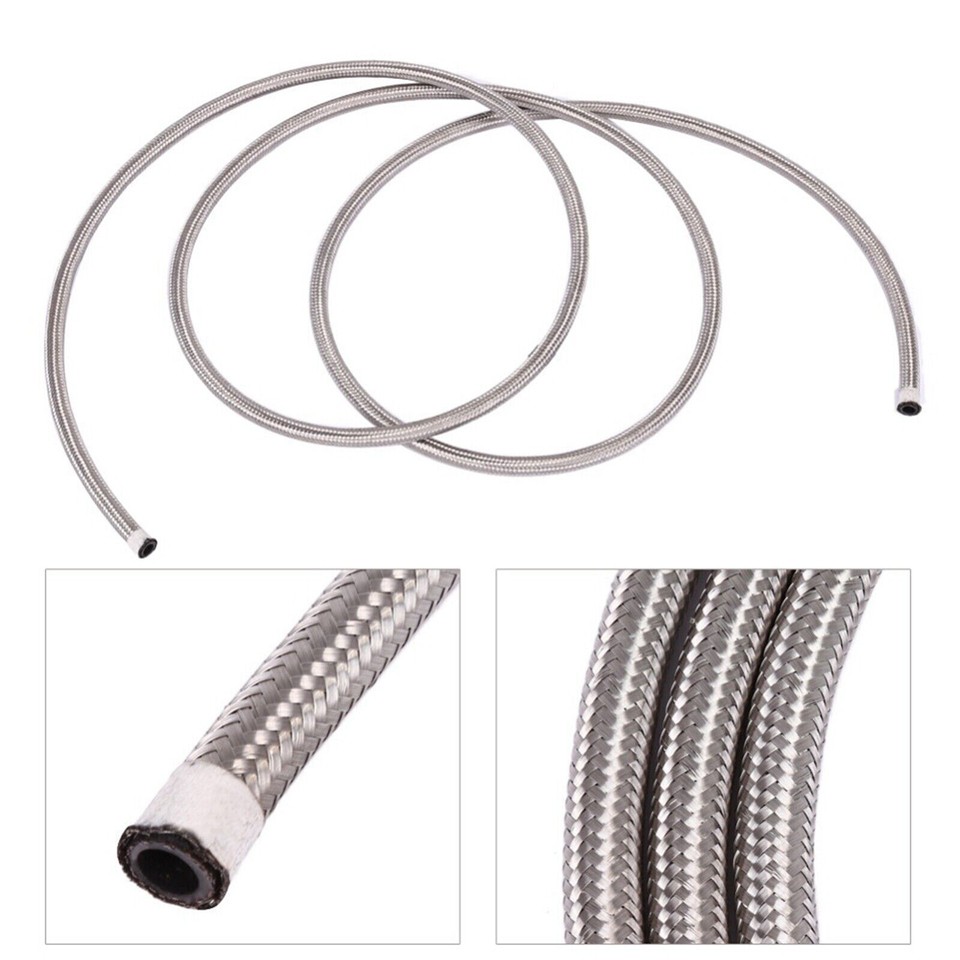 6AN 3/8" Fuel line Hose Braided Stainless Steel Oil Gas CPE Silver 10FT ...