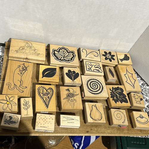 24 ink rubber stamps mid 90s to 2000 wood base Vtg stamps large lot | eBay
