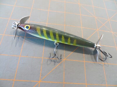 Vintage Dual Prop Wooden Topwater Lure - Green & Yellow Perch - 4 inch ...