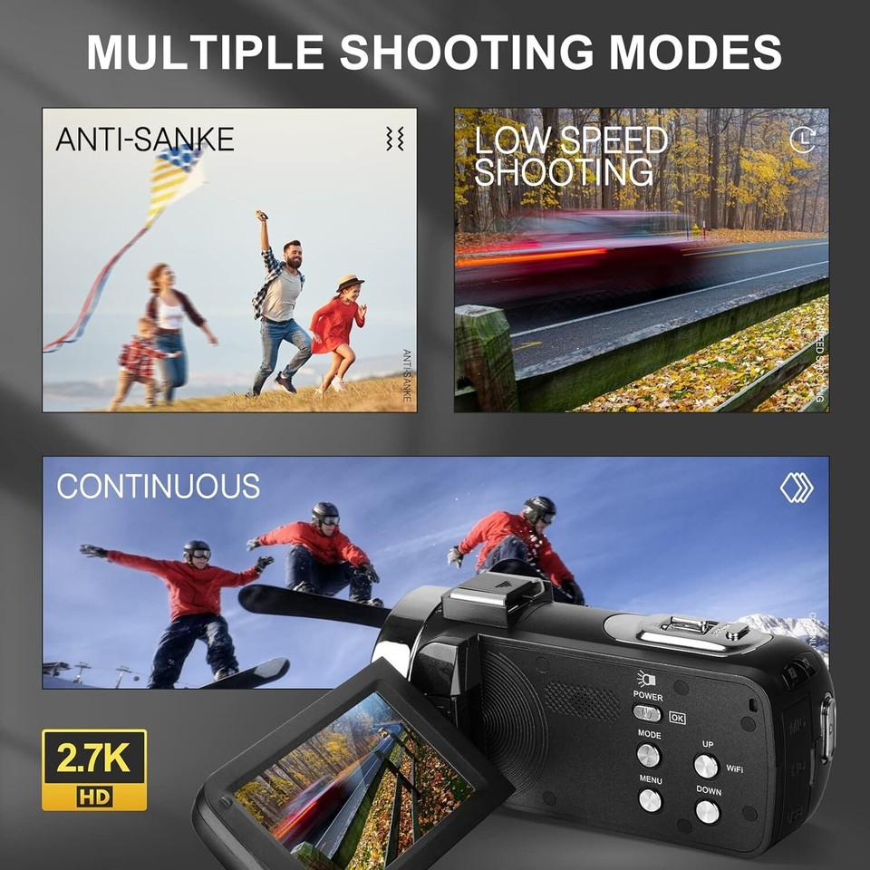 2.7K Video Camera 42MP 3'' Screen Camcorder For Vlogging With Remote ...