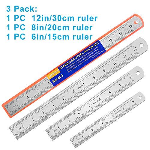 3PCS Stainless Steel Ruler Metal Ruler Set 6 8 12 inch Steel Ruler with ...