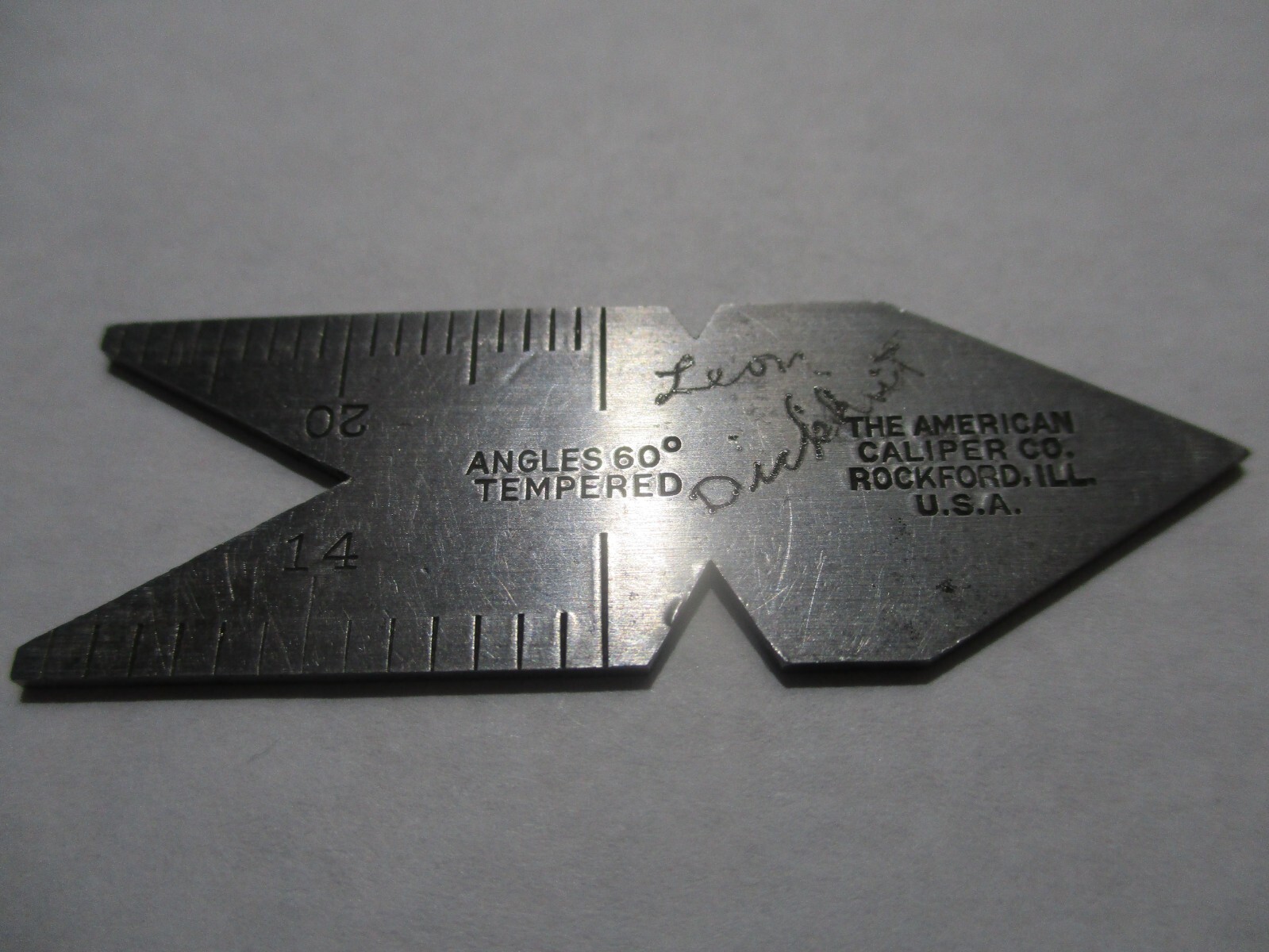 American Caliper Co. Tempered Steel Thread 60 Degree Center Gage. Made ...