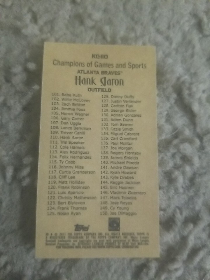 HANK AARON 2011 TOPPS CHAMPION CARD KC-110 ATLANTA BRAVES (MINI SUBSET INSERT) | eBay