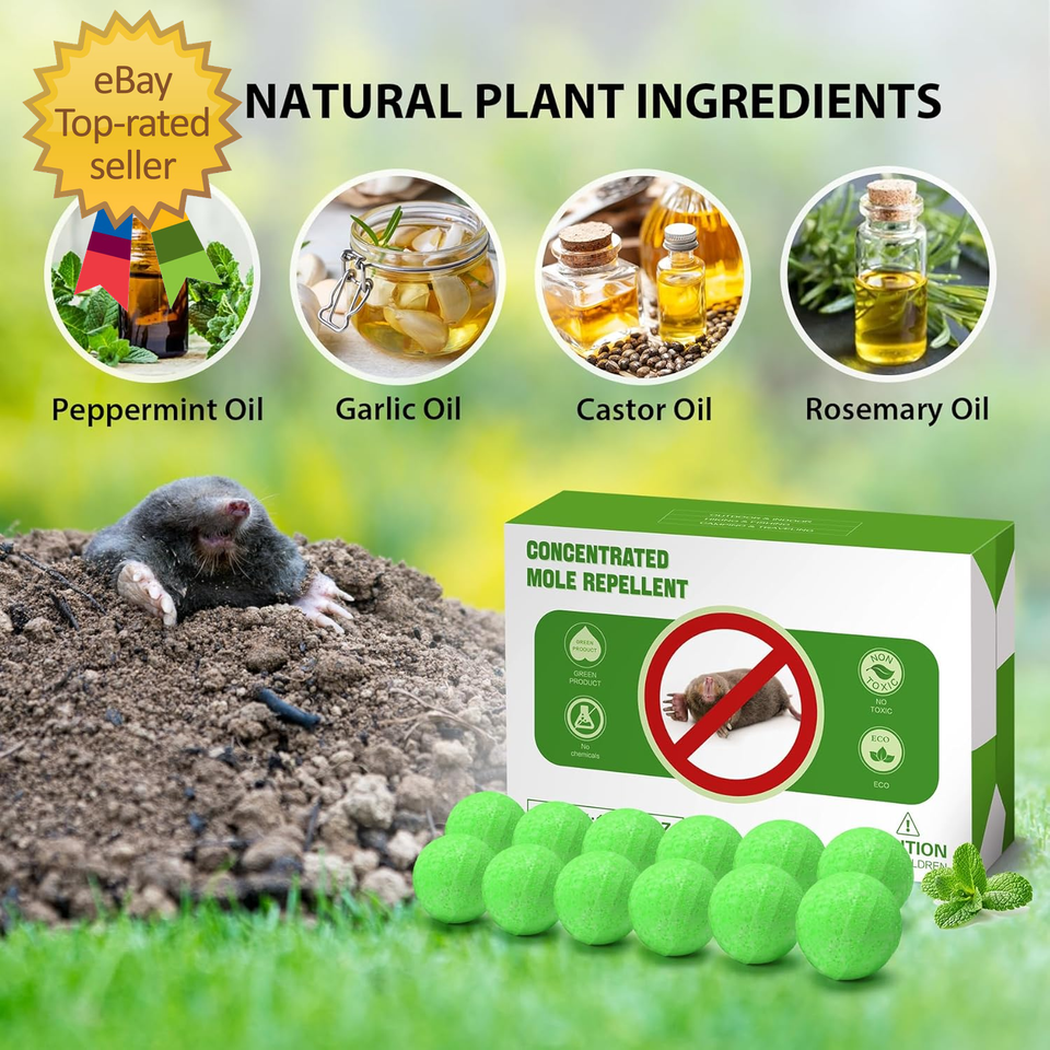 Mole Repellent for Lawns, 12 Pack Natural Castor Oil Vole Repellent ...