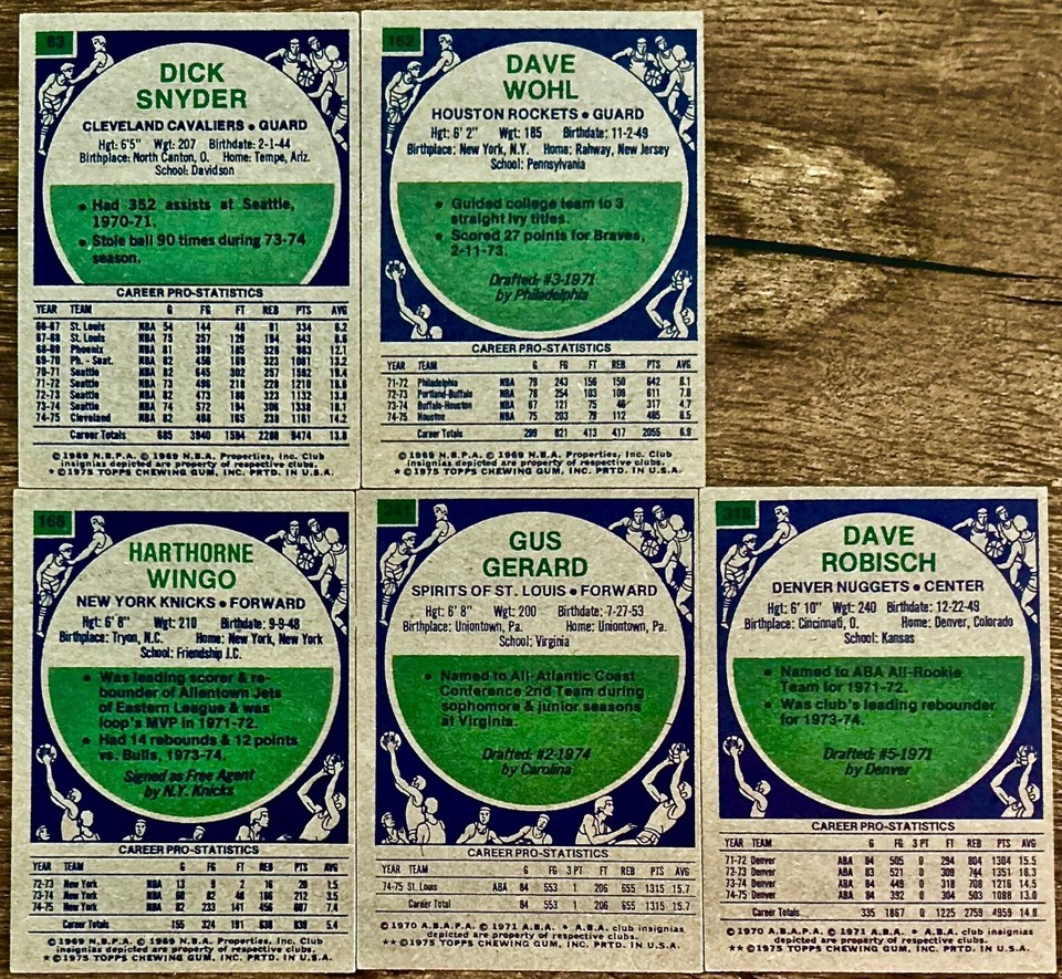 1975 Topps Dave Wohl #165 Harthorne Wingo #165 Gus Gerard #241 Dave ...