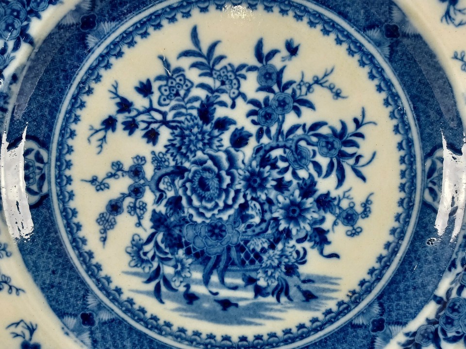 British Basket #1 Pattern Blue Transferware Pearlware 10 Inch Plate C ...