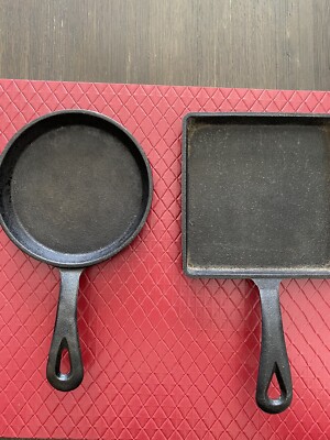 Set of 2 Mini Cast Iron Pans - 1 Square & 1 Round | eBay