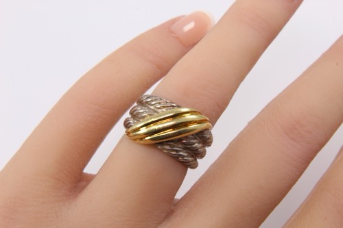 David Yurman Sterling Silver 14K Yellow Gold Crossover Wave Cable Ring NR | eBay