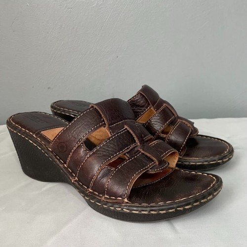 Born Mules Size 8 Dark Brown Pebbled Leather Wedge Heel Clogs Y2K ...