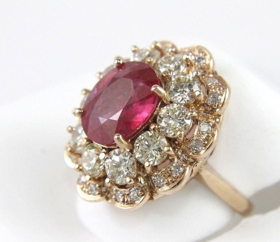 Natural Oval Pink Red Ruby and Diamond Solitaire Ring 14k Rose Gold 7 ...