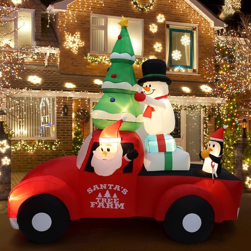 Christmas Inflatables, 7.8FT Waterproof Light Up Red Truck Christmas ...