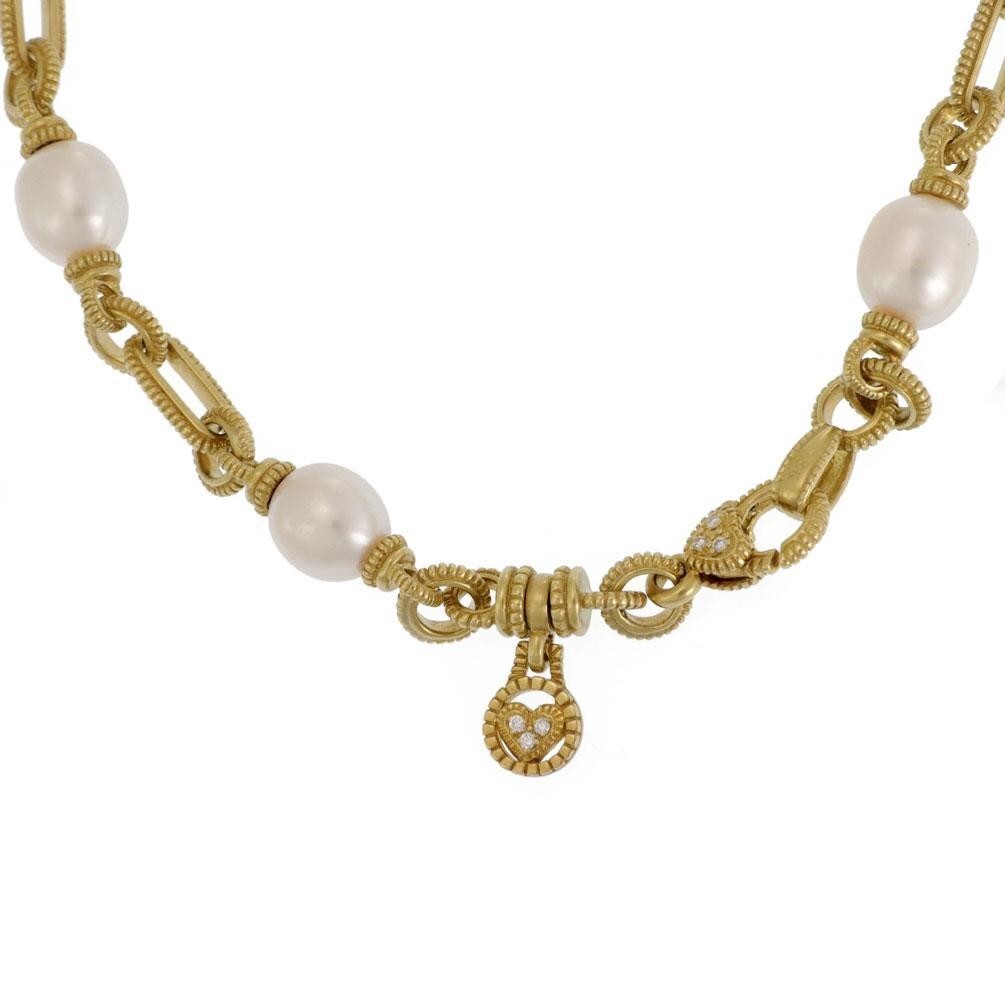 Judith Ripka Diamond Pearls 18k Yellow Gold Textured Link Necklace | eBay