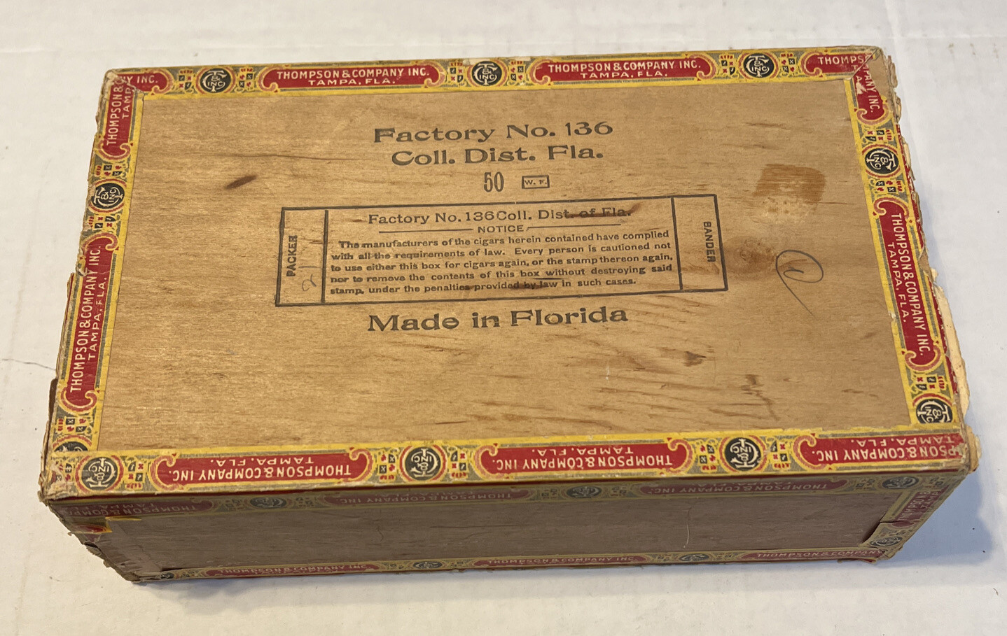 Thompson & CO Tampa Cigar Box Tampa Florida El Prado 1926 Tax Stamp | eBay