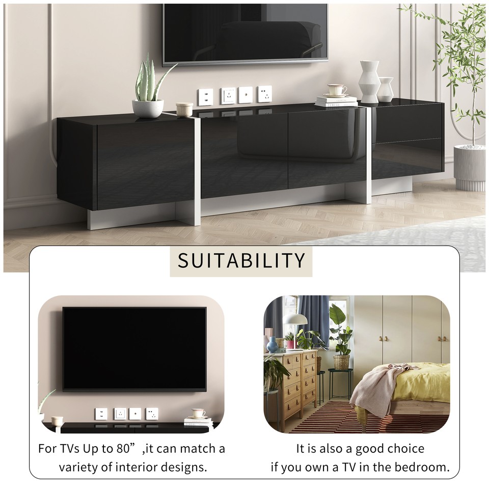 TV Stand for TVs up to 80'', Wood Entertainment Center w/High Gloss UV ...