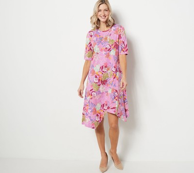 LOGO by Lori Goldstein Printed Overlapped Hem Dress Violet Orchid XS ...