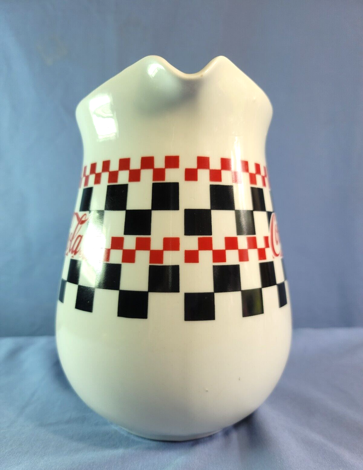 Coca-Cola Vintage Jug Checkerboard Ceramic Pitcher Red White Black Jar ...