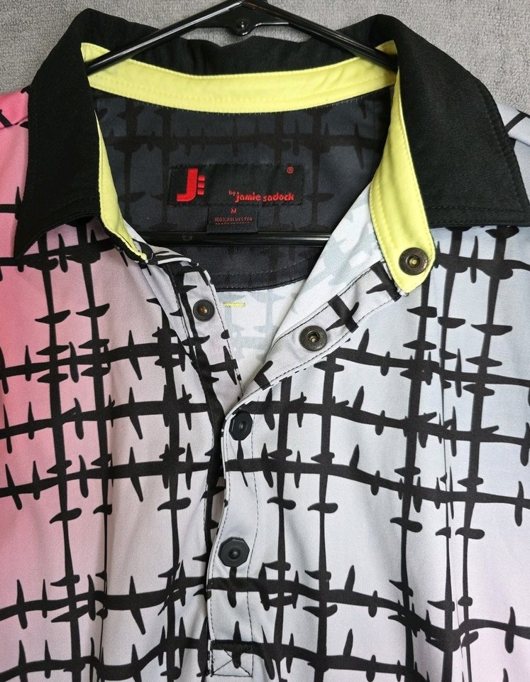 J By Jamie Sadock Men's Golf Polo Shirt Medium Gray Black Red 4 Button ...