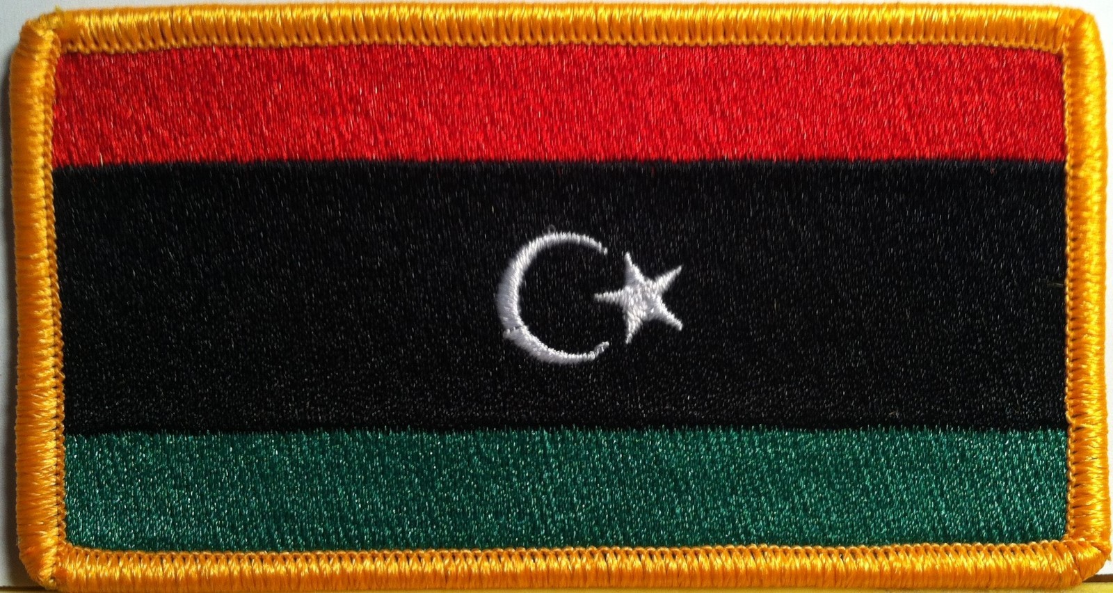 LIBYA Flag Iron-On Patch Military Morale Patriotic Emblem Gold Border ...