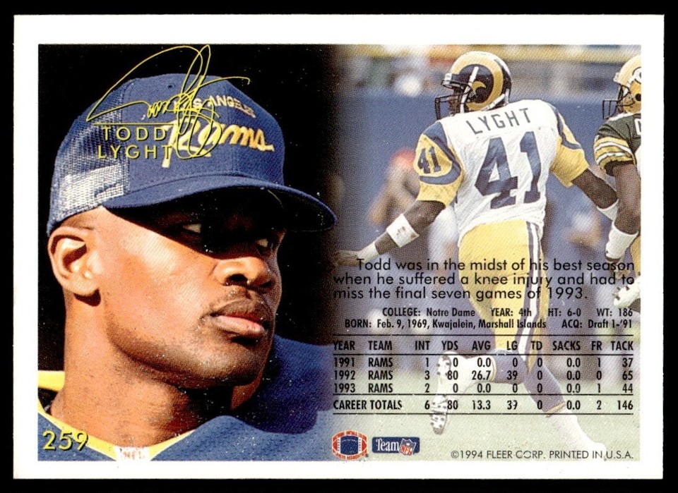 1994 Fleer Todd Lyght Los Angeles Rams #259 | eBay