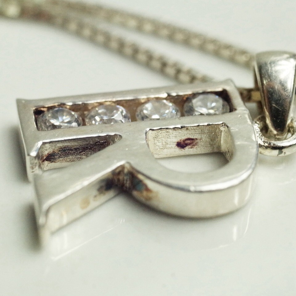 Sterling Silver CZ Letter R Pendant/24.25" Box Chain 1mm | eBay