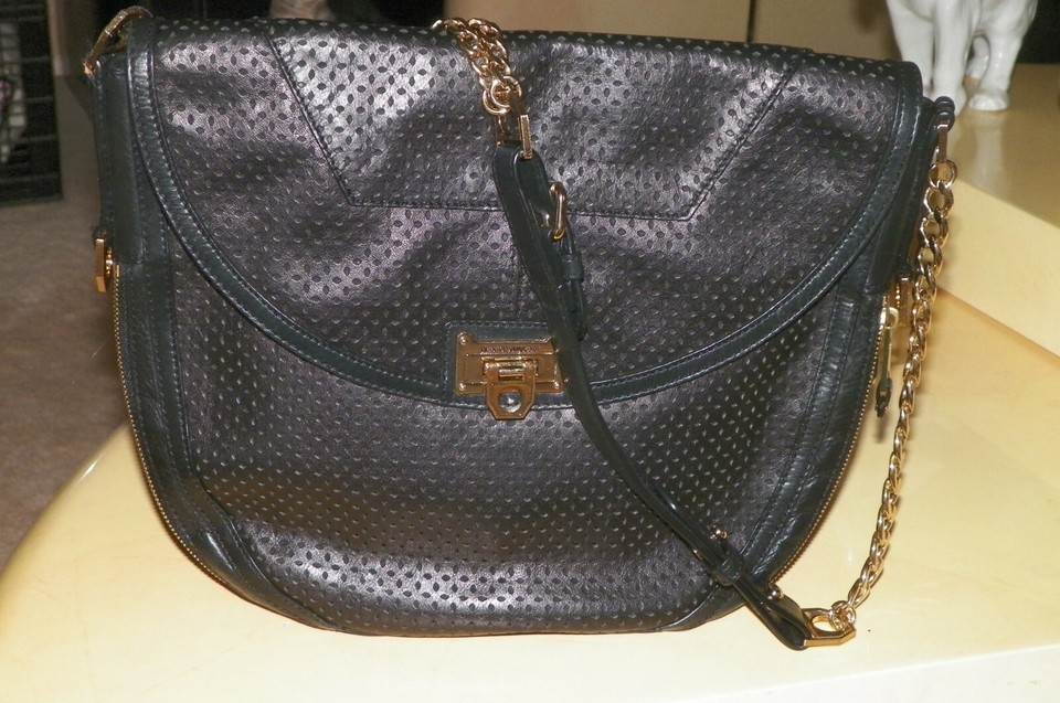 REBECCA MINKOFF COLLECTION, leather handbag with golden ornaments ...