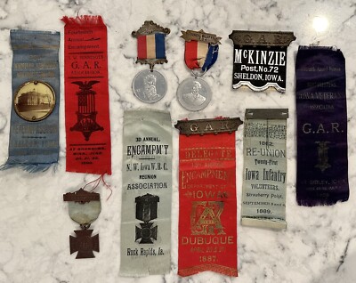 Lot of 10 Antique 19th Century Iowa GAR Civil War Veterans Medals ...