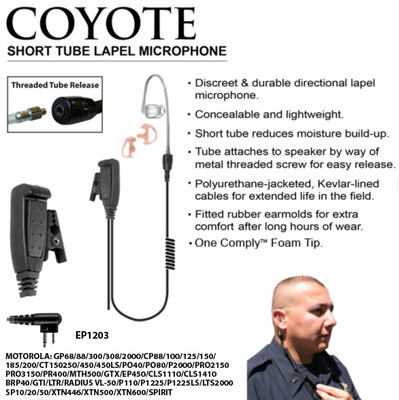 Tactical COYOTE Police Lapel Microphone for Motorola CP200 PR400 BPR40 ...