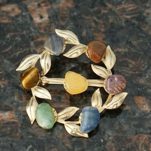 Vintage Gold Tone Metal Brooch - Round Outline Gemstones- Combined ...
