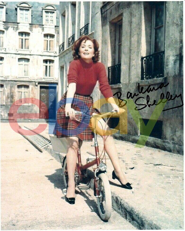 BARBARA SHELLEY signed SEXY LEGS YOUNG 8x10 Photo RIDING BICYCLE ...