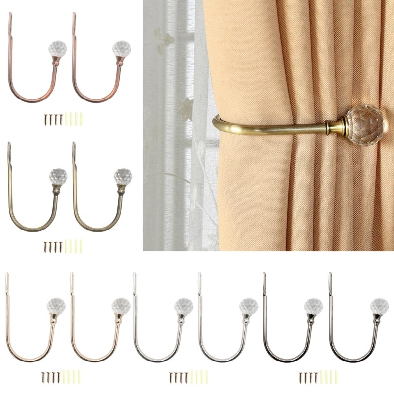 2Pcs U Shape Crystal Curtain Tieback Multifunction Hangable Wall Hook ...