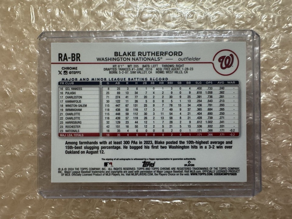 2024 Topps Chrome Blake Rutherford Gold Wave Refractor RC Auto 07/50 | eBay