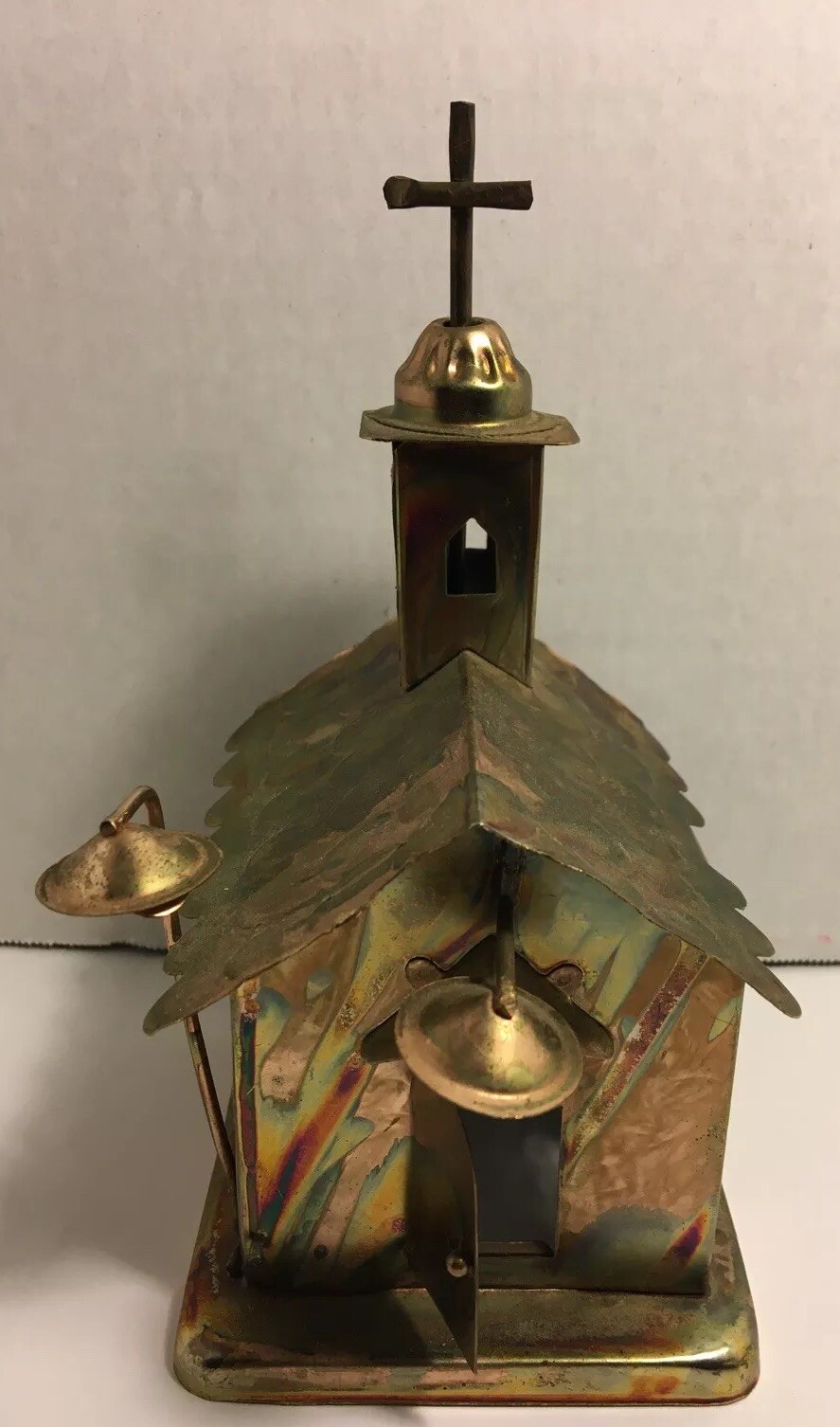 Copper Church Music Box Wind Up Plays Amazing Grace Tin Metal Cross ...