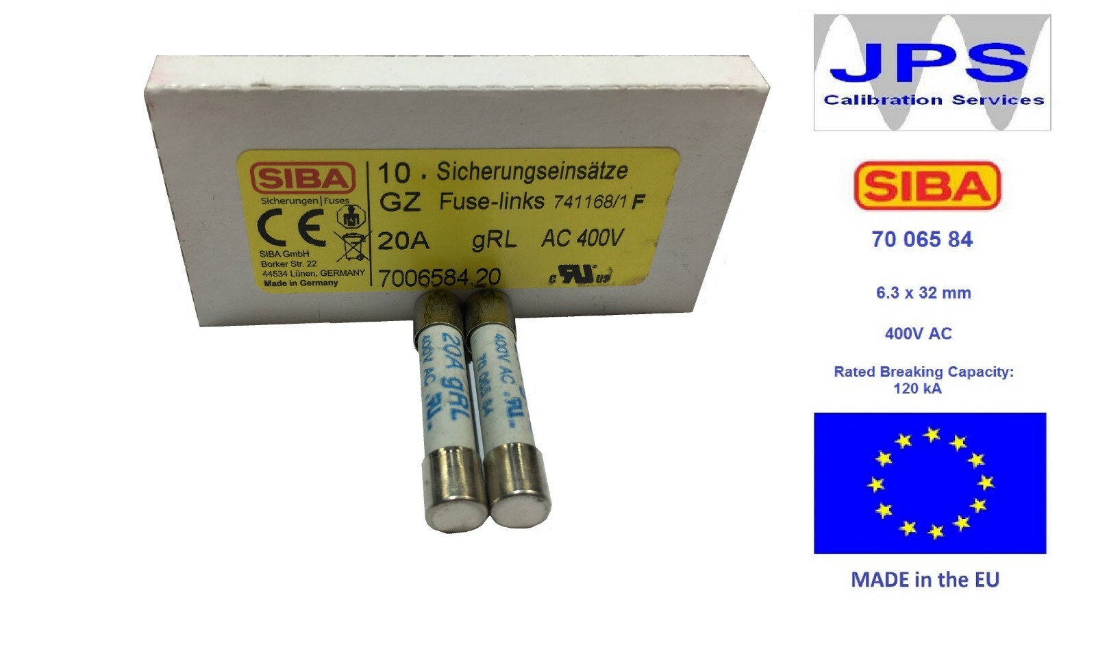 SIBA Fuse 70 065 84 20A gRL 400V 7006584 70-065-84 6.3 x 32mm JPSF463 ...
