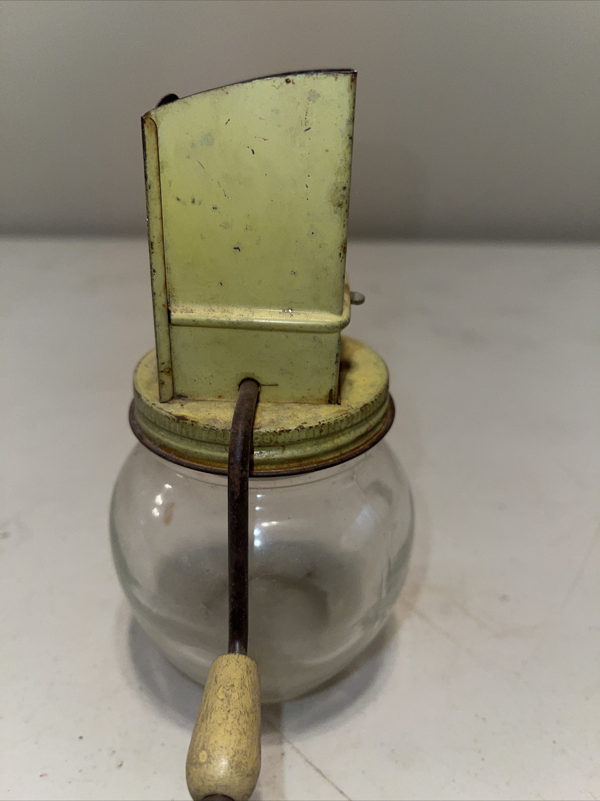 Vintage Androck Nut Meat Chopper Grinder Wood Handle Crank Glass Jar ...