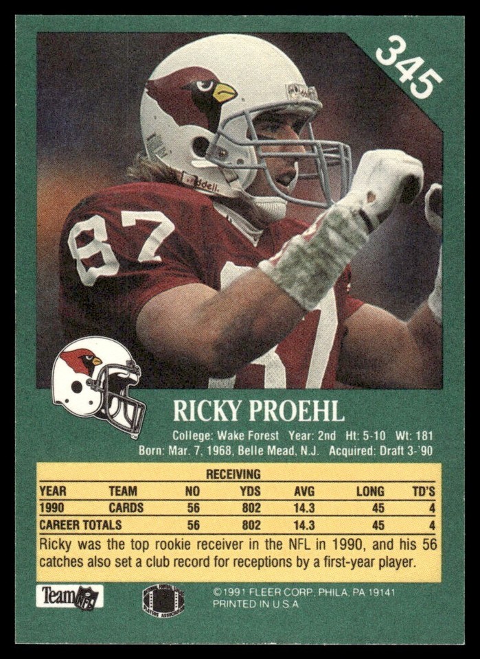 1991 Fleer Ricky Proehl Phoenix Cardinals #345 | eBay